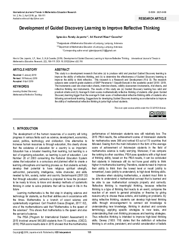 (PDF) Development of Guided Discovery Learning to Improve Reflective ...