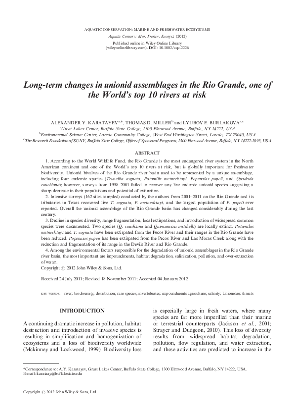 (PDF) Long-term changes in unionid assemblages in the Rio Grande, one ...