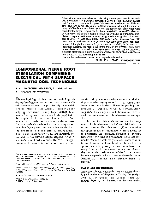 (PDF) Lumbosacral nerve root stimulation comparing electrical with ...