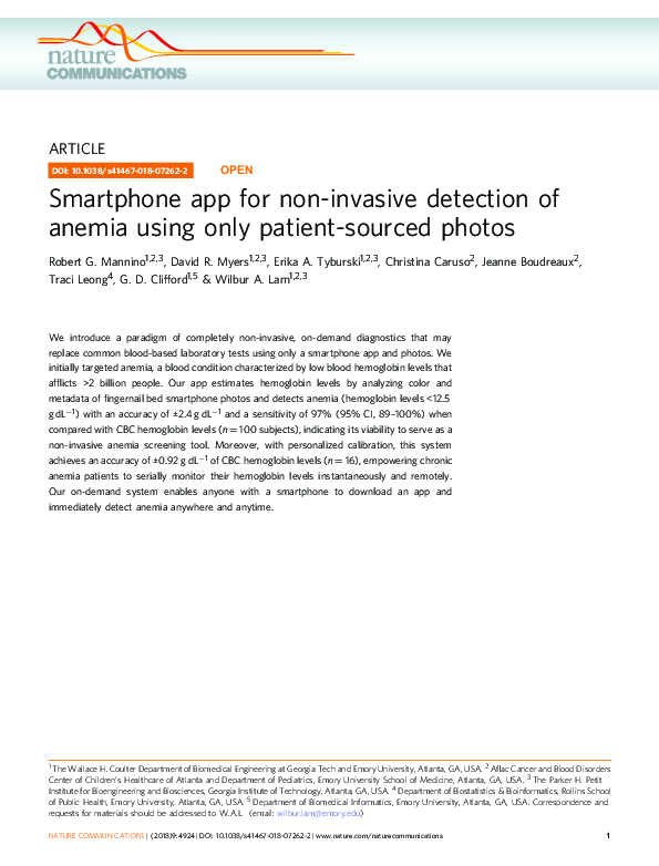 (PDF) Smartphone app for non-invasive detection of anemia using only patient-sourced photos