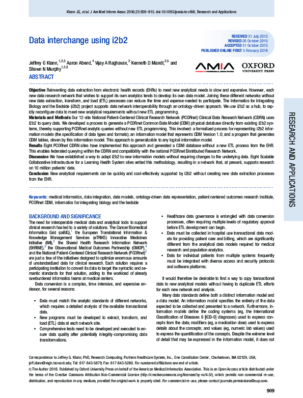 (PDF) Data interchange using i2b2