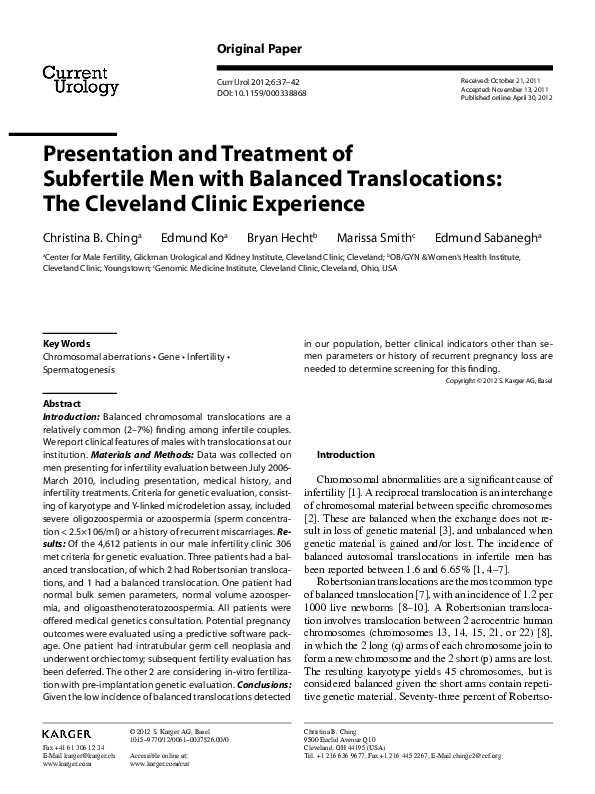 (PDF) Presentation and Treatment of Subfertile Men with Balanced ...