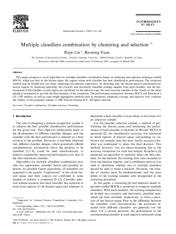 (PDF) Multiple classifiers combination by clustering and selection
