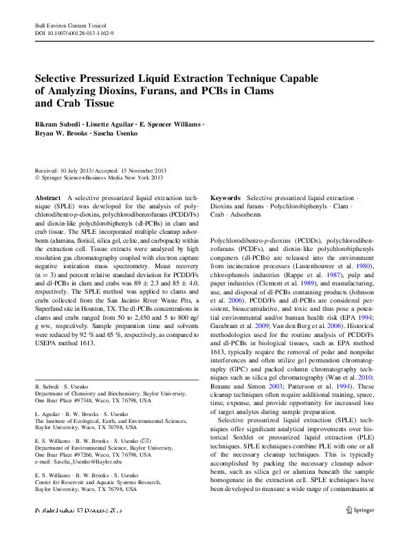 (PDF) Selective Pressurized Liquid Extraction Technique Capable of Analyzing Dioxins, Furans ...