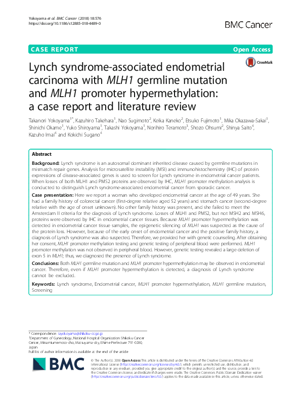 (PDF) Lynch syndrome-associated endometrial carcinoma with MLH1 germline mutation and MLH1 ...