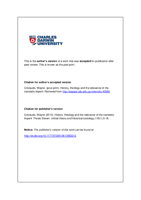 (PDF) History, theology and the relevance of the translatio imperii