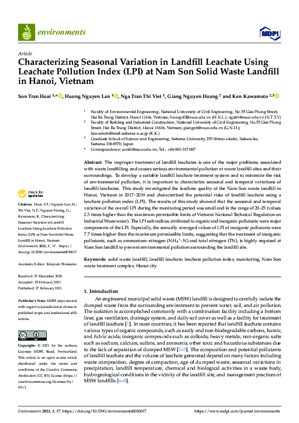 (PDF) Characterizing Seasonal Variation in Landfill Leachate Using ... (PDF) Characterizing Seasonal Variation in Landfill Leachate Using ...
