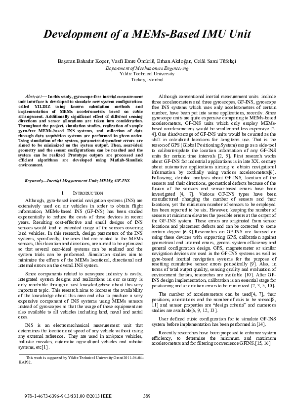 (PDF) Development of a MEMs-based IMU Unit