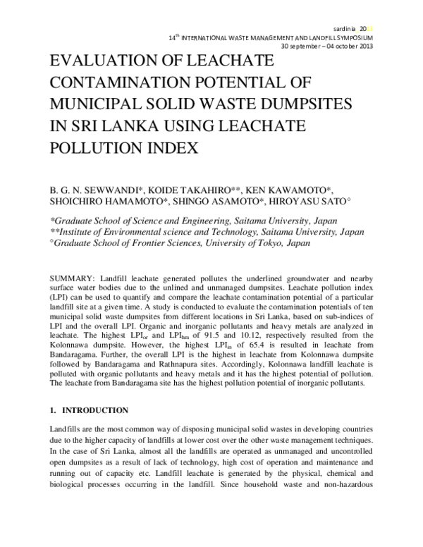 (PDF) Evaluation of Leachate Contamination Potential of Municipal Solid ...
