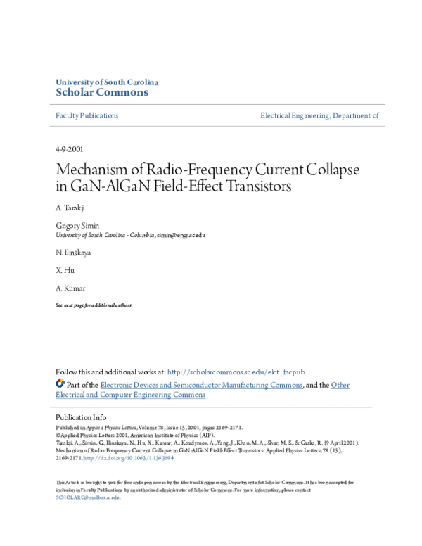 (PDF) Mechanism of radio-frequency current collapse in GaN AlGaN field ...