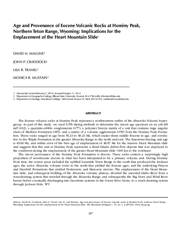 (PDF) Eocene Volcanic Rocks at Hominy Peak: Age and Provenance Study