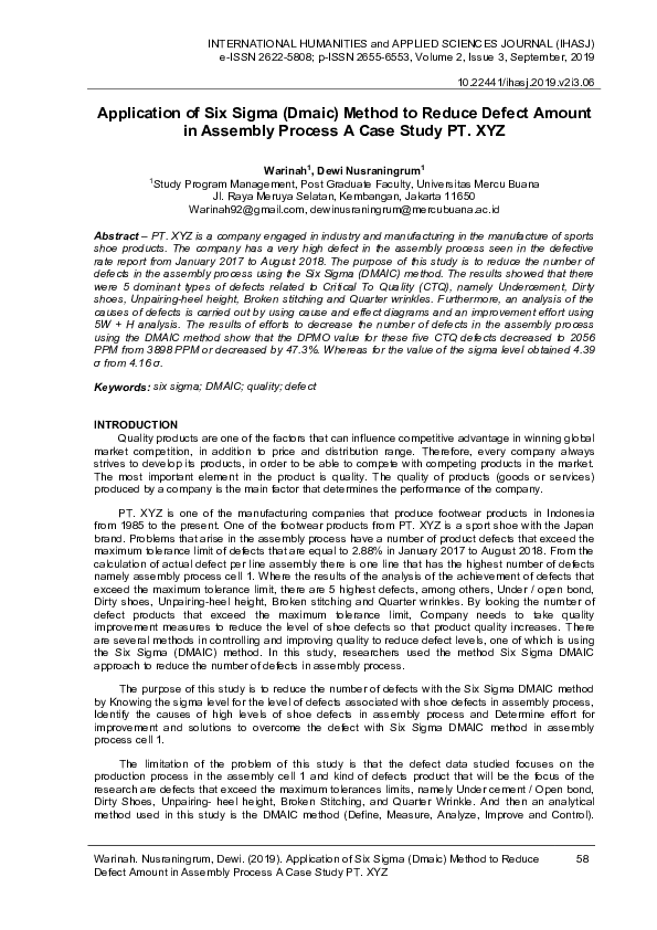 (PDF) Application of Six Sigma (Dmaic) Method to Reduce Defect Amount ...