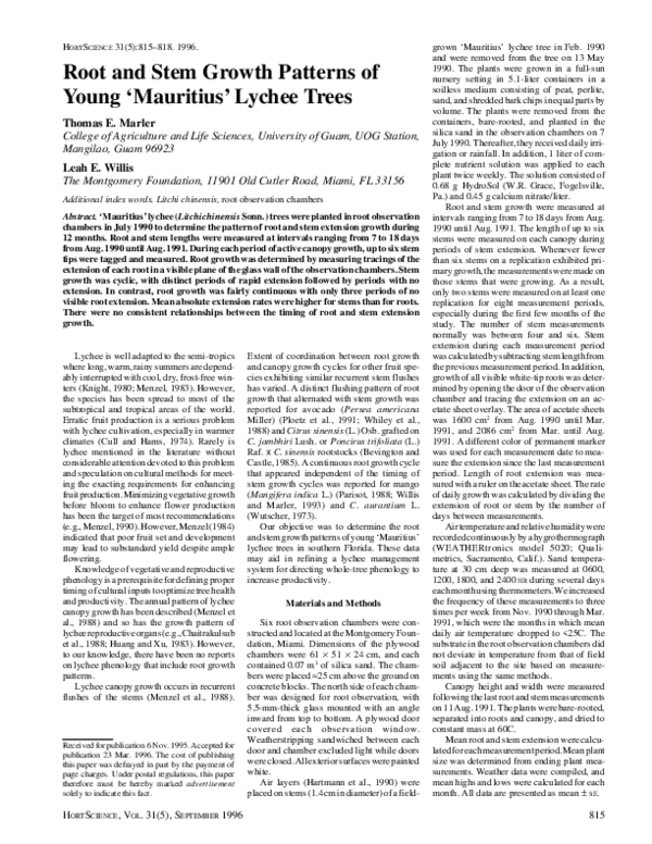 (PDF) Root and Stem Growth Patterns of Young `Mauritius' Lychee Trees