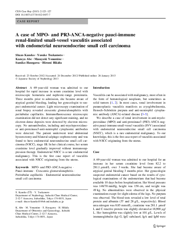 (PDF) A case of MPO- and PR3-ANCA-negative pauci-immune renal-limited ...