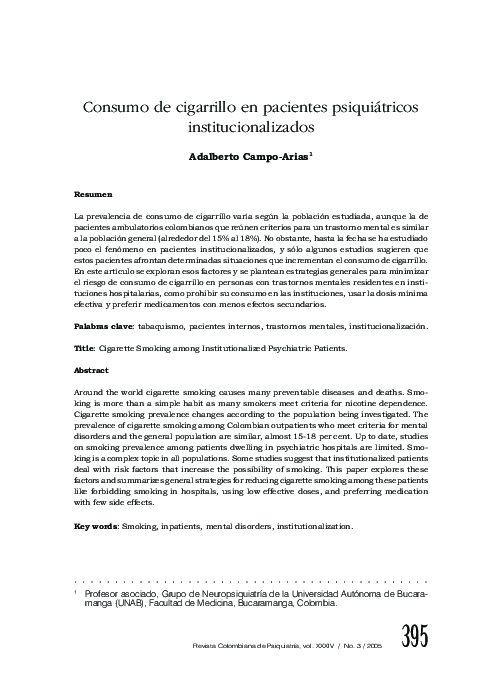 (PDF) Cigarette Smoking among Institutionalized Psychiatric Patients