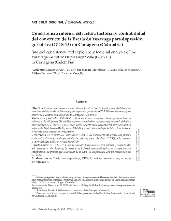 (PDF) Internal consistency and exploratory factorial analysis of the ...