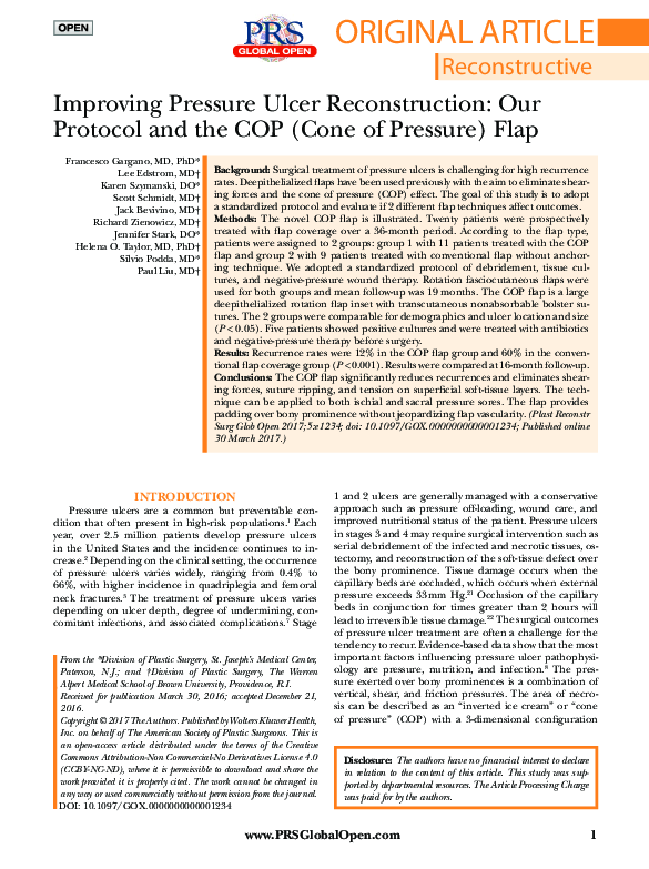 (PDF) Improving Pressure Ulcer Reconstruction: Our Protocol and the COP ...