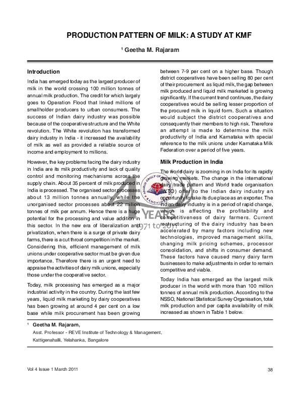 (PDF) Production Pattern of Milk: A Study at KMF