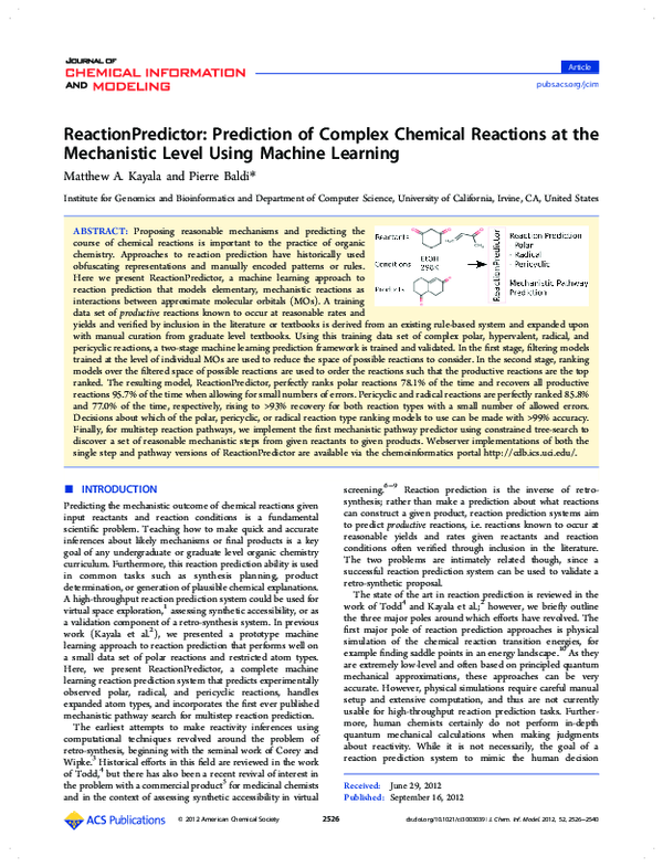 (PDF) ReactionPredictor: Prediction of Complex Chemical Reactions at ...