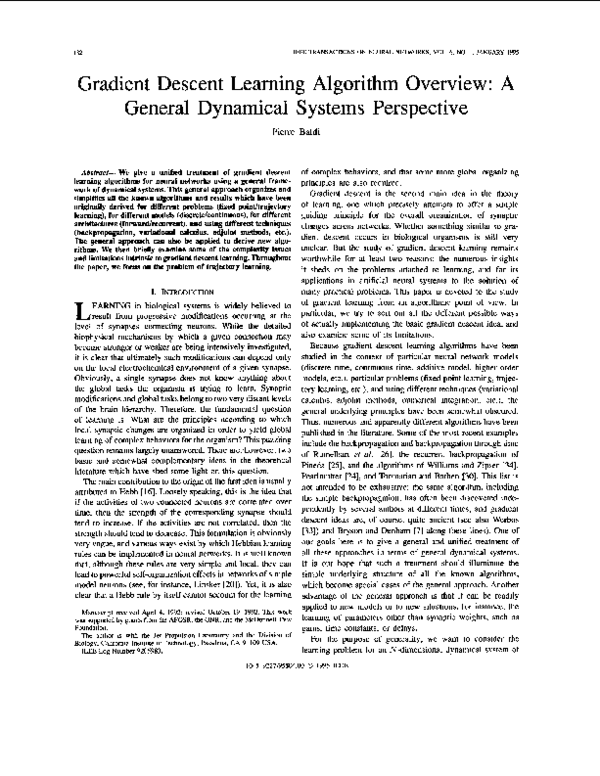 (PDF) Gradient descent learning algorithm overview: a general dynamical systems perspective