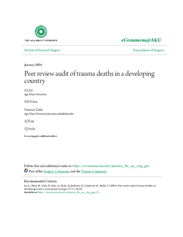 (PDF) Peer Review Audit of Trauma Deaths In a Developing Country
