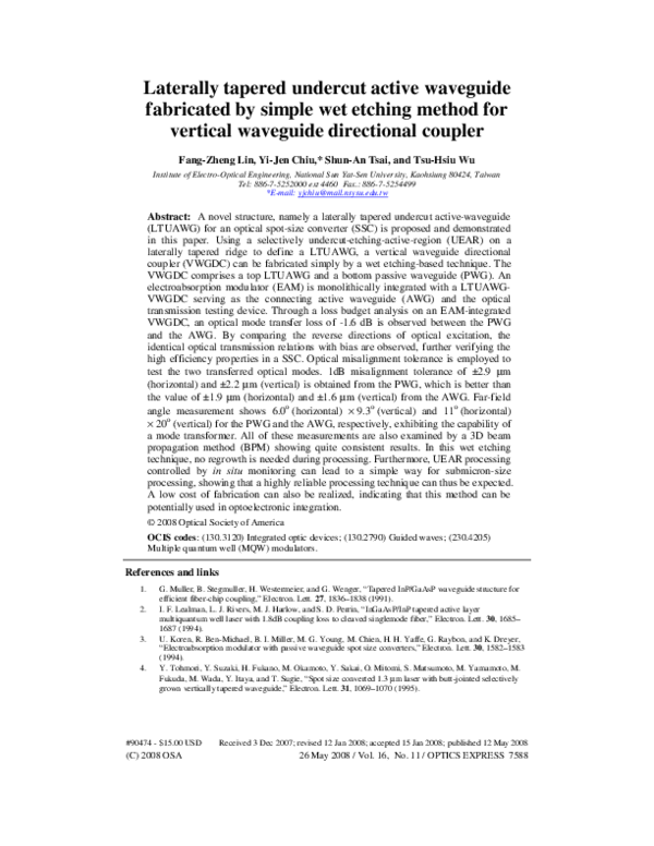 (PDF) Laterally tapered undercut active waveguide fabricated by simple ...