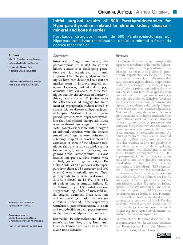 (PDF) Initial surgical results of 500 Parathyroidectomies for ...