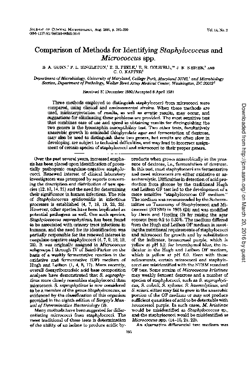 Pdf Comparison Of Methods For Identifying Staphylococcus And Micrococcus Spp