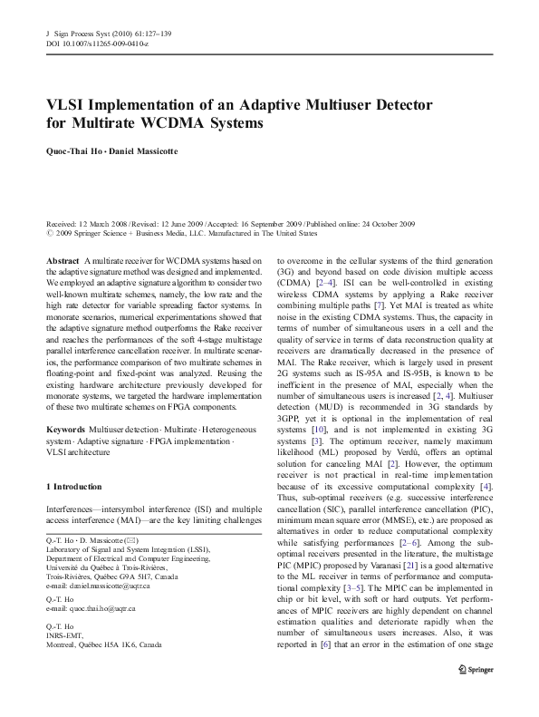 Pdf Vlsi Implementation Of An Adaptive Multiuser Detector For Multirate Wcdma Systems Daniel