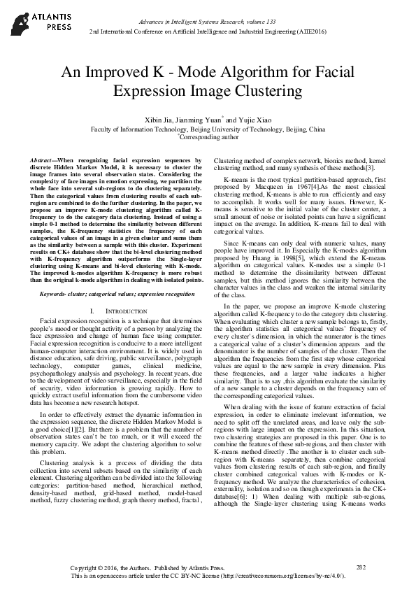 (PDF) An Improved K - Mode Algorithm for Facial Expression Image Clustering