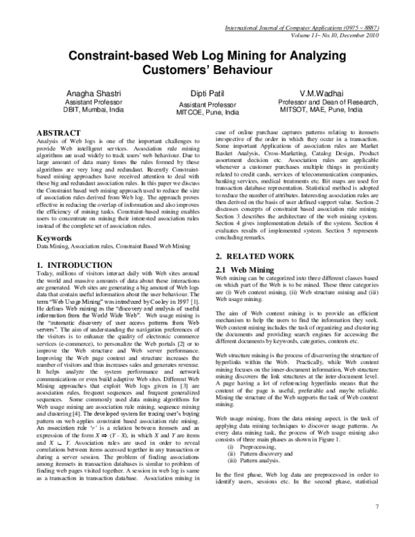 Pdf Constraint Based Web Log Mining For Analyzing Customers Behaviour 8233