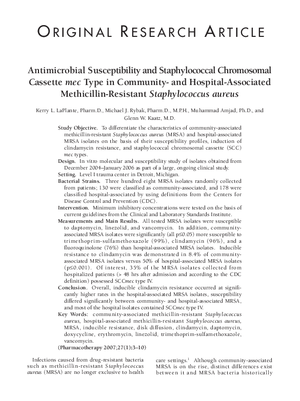 (PDF) Antimicrobial Susceptibility and Staphylococcal Chromosomal Cassette mec Type in Community ...