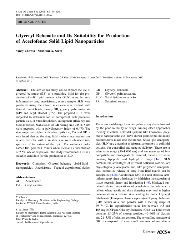 (PDF) Glyceryl Behenate and Its Suitability for Production of ...