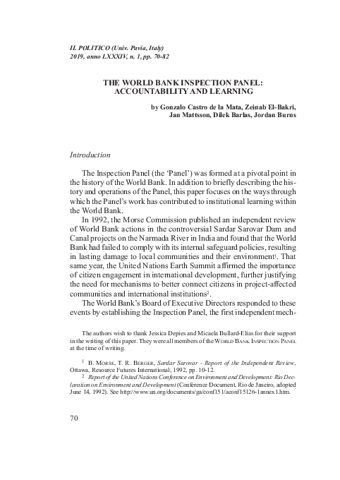 (PDF) The World Bank Inspection Panel: Accountability and Learning