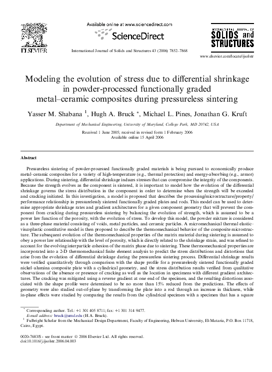 (PDF) Modeling the evolution of stress due to differential shrinkage in ...