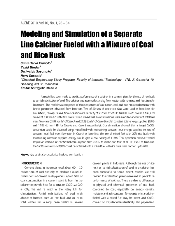 (PDF) Modeling and Simulation of a Separate Line Calciner Fueled with a ...
