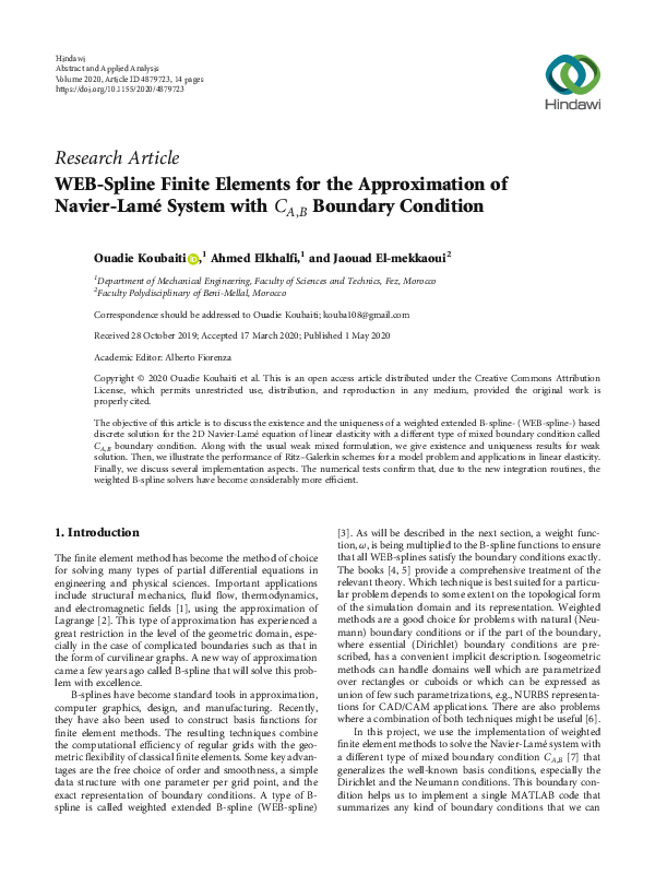 Pdf Web Spline Method For Navier Lamé Systems