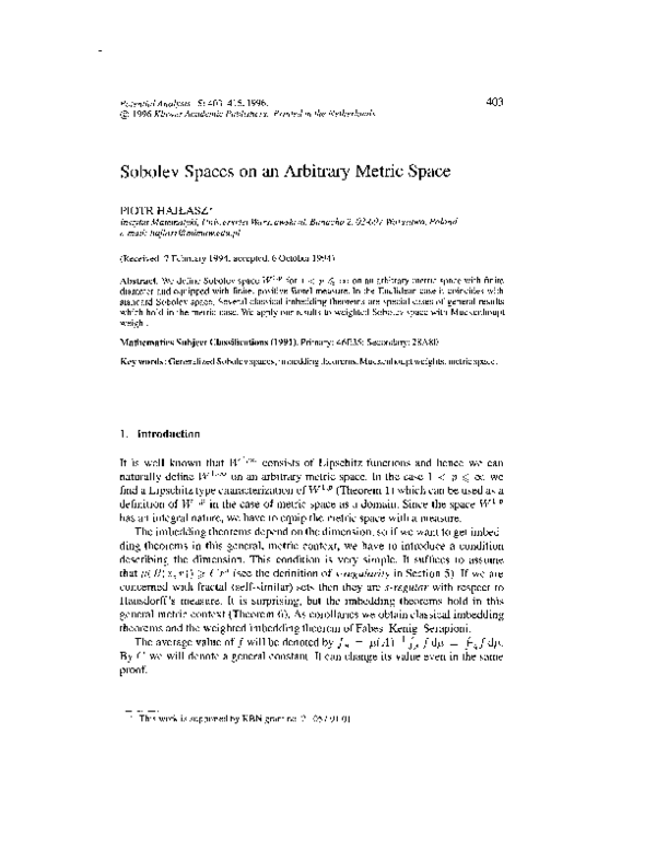 Pdf Sobolev Spaces On An Arbitrary Metric Space