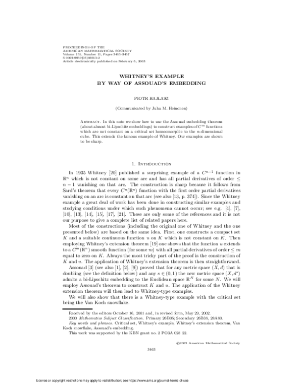 (PDF) Whitney's example by way of Assouad's embedding