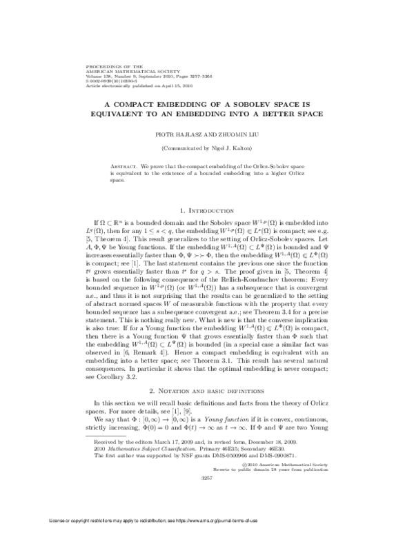 Pdf A Compact Embedding Of A Sobolev Space Is Equivalent To An Embedding Into A Better Space