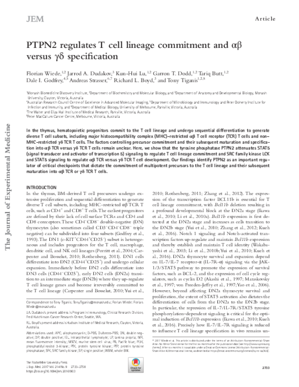 (PDF) PTPN2 regulates T cell lineage commitment and αβ versus γδ ...