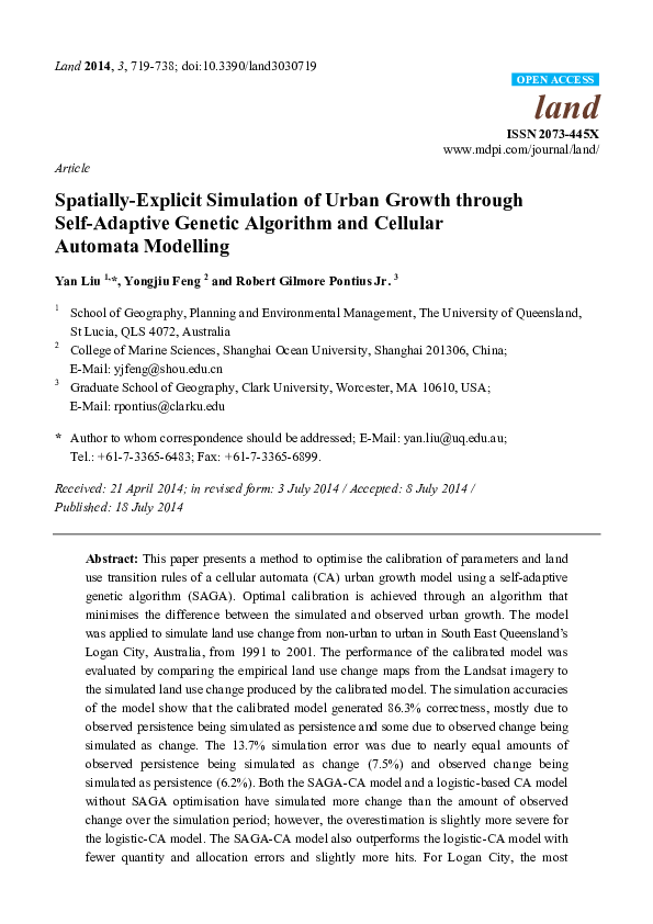 Pdf Spatially Explicit Simulation Of Urban Growth Through Self Adaptive Genetic Algorithm And
