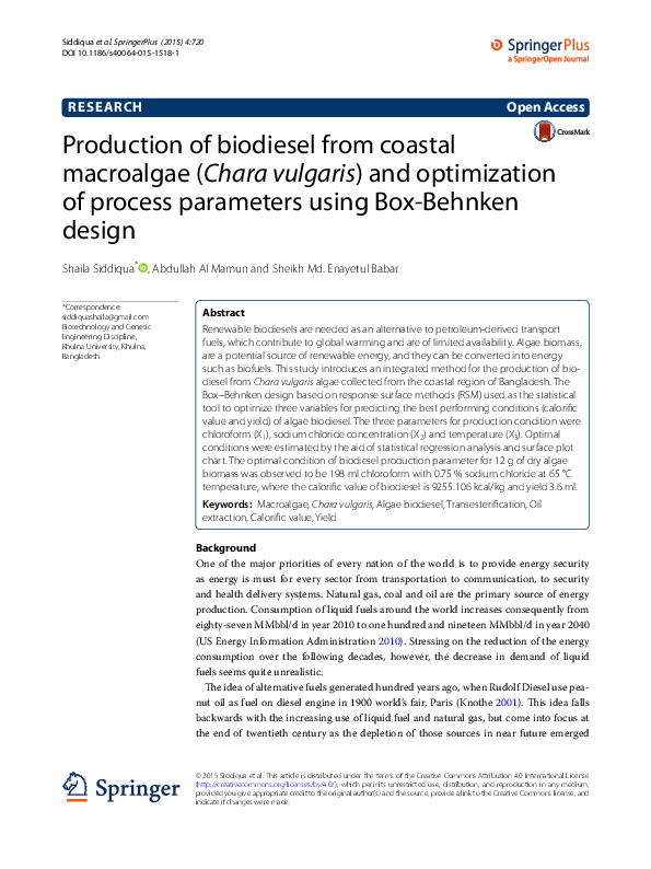 (PDF) Production of biodiesel from coastal macroalgae (Chara vulgaris ...