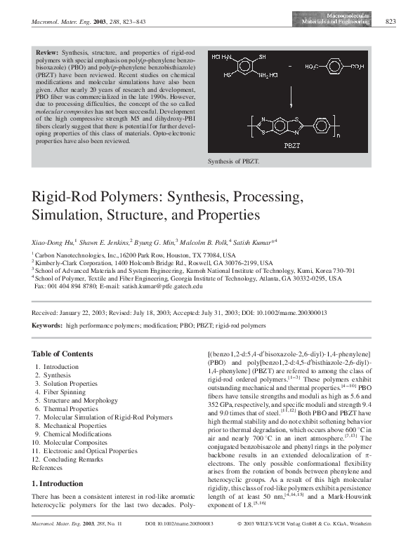 Pdf Rigid Rod Polymers Synthesis Processing Simulation Structure And Properties