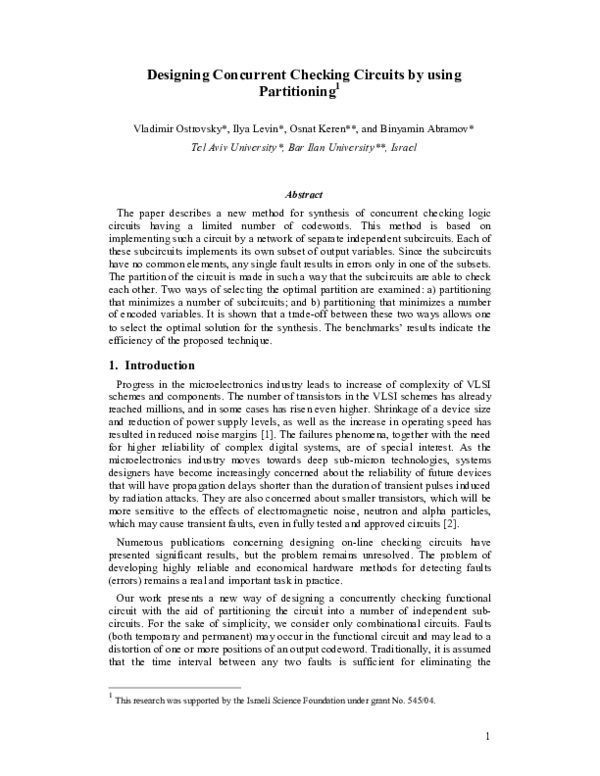 Pdf Designing Concurrent Checking Circuits By Using Partitioning Ilya Levin