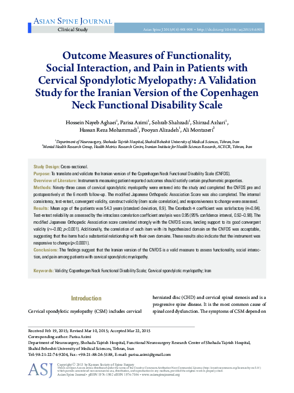 (PDF) Outcome Measures of Functionality, Social Interaction, and Pain ...