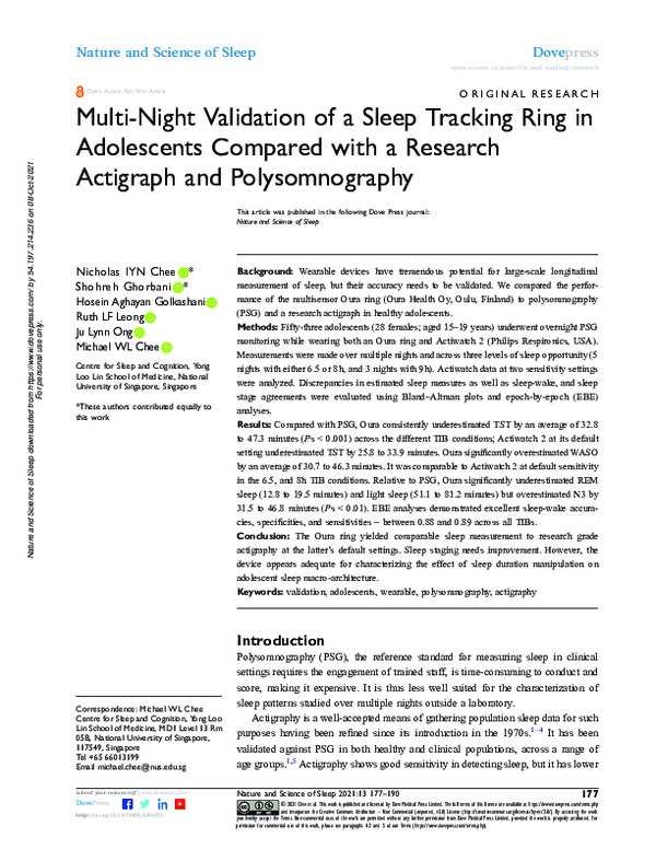 (PDF) Multi-Night Validation of a Sleep Tracking Ring in Adolescents ...