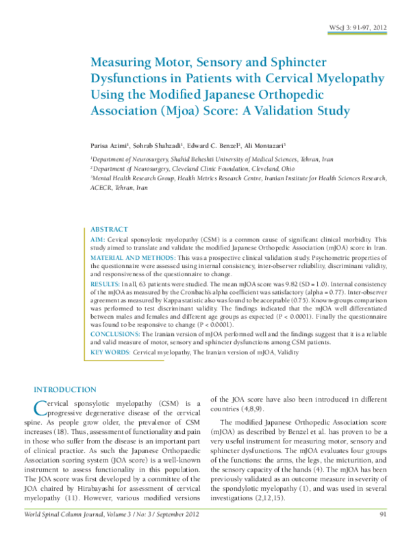 (PDF) Measuring Motor, Sensory and Sphincter Dysfunctions in Patients ...