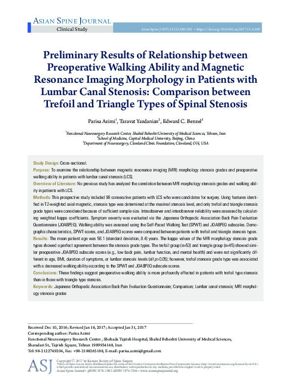 (PDF) Preliminary Results of Relationship between Preoperative Walking ...