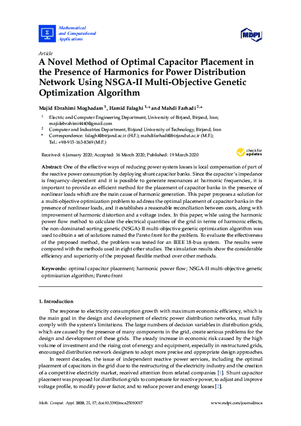(PDF) A Novel Method of Optimal Capacitor Placement in the Presence of Harmonics for Power ...